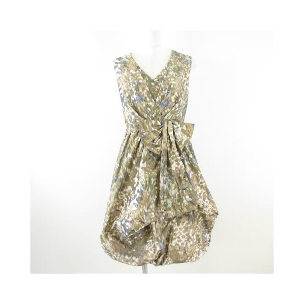 トロイメライ traumerei luxus kleid 膝丈ワンピース ノースリーブ フレア 裾バルーン 総柄 茶 カーキ 青 38 *T660 レディース【表記サイズ】38日本サイズM相当【実寸サイズ】身幅：43.5cm　総丈：84(背...