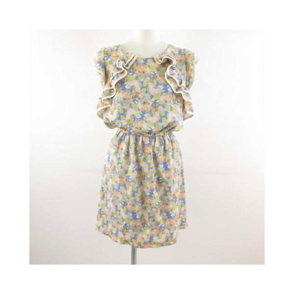 Mukii ワンピース ミニ ノースリーブ 花柄 青 *T795 レディース【表記サイズ】表記はございませんが、M相当だと思われます。【実寸サイズ】肩幅：32.5cm　身幅：45cm　袖丈：9cm　総丈：85cm　　【素材】表地 ポリエステ...