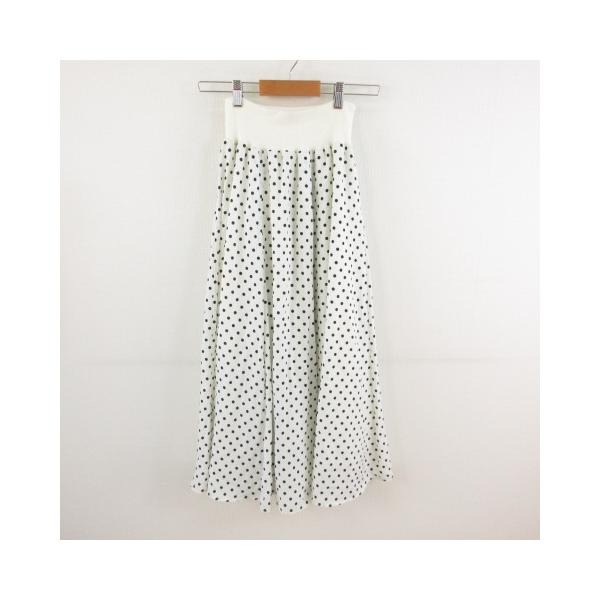 モニーレ MONiLE スカート ロング フレア ウエストリブ ドット 白 *T864 レディース【表記サイズ】表記はございませんが、M相当だと思われます。【実寸サイズ】ウエスト：52〜cm　ヒップ：106cm　スカート丈：85.5cm　　...