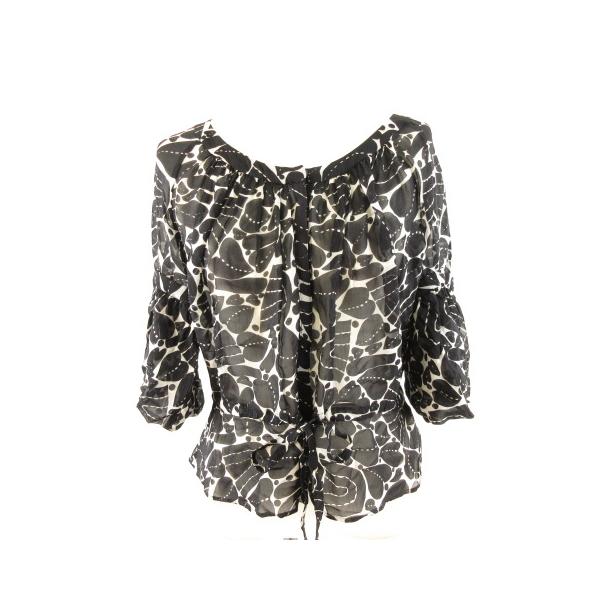 シィディア SIDEA ブラウス シャツ 七分袖 総柄 黒 白 38 *A645 レディース【表記サイズ】38（日本サイズM相当）【実寸サイズ】身幅：50cm　着丈：50cm　ゆき丈：51cm　　【素材】キュプラ100%【色】黒?白【仕様】...