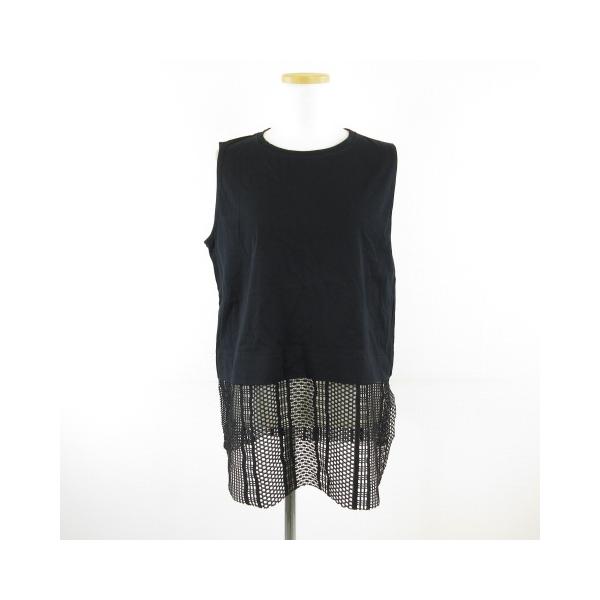 未使用品 フェリーニ Fellini カットソー ノースリーブ メッシュ 黒 F *T147 レディース【表記サイズ】F【実寸サイズ】身幅：48cm　総丈：70cm　　【素材】綿100%　メッシュ部分 ポリエステル100%【色】黒【状態】タ...
