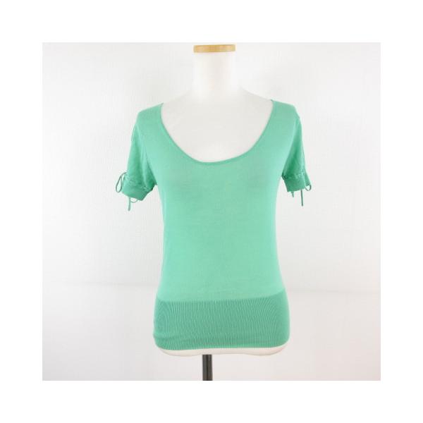 マダーアッカ mader Acca ニット 半袖 薄手 緑 F *T326 レディース【表記サイズ】F【実寸サイズ】肩幅：35cm　身幅：40.5cm　着丈：50.5cm　袖丈：15cm　　【素材】綿100%【色】緑【状態】この商品には下記...