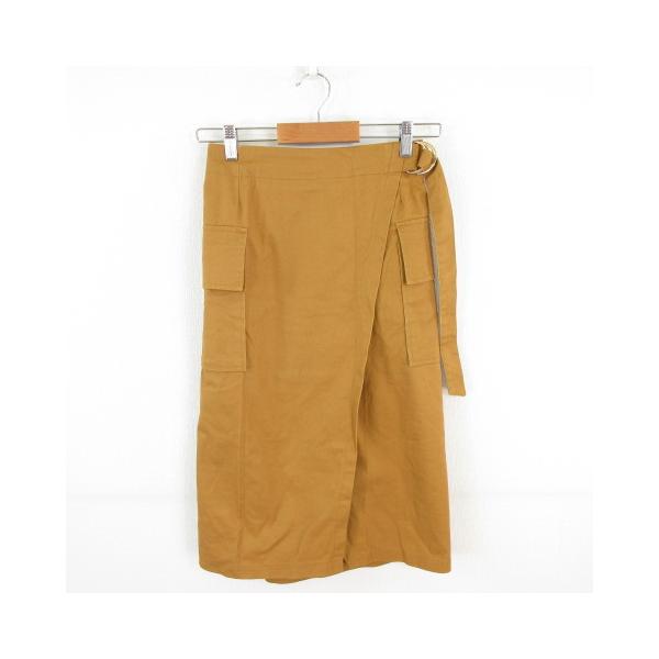 シェトワ Chez toi カーゴスカート ひざ丈 黄 からし色 F *A97 レディース【ブランド】シェトワ Chez toi【表記サイズ】F【実寸サイズ】ウエスト：62cm　ヒップ：86cm　スカート丈：69cm　　【素材】表地 綿95...