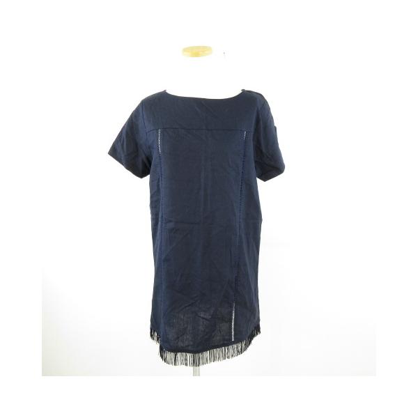 ピーチジョン PEACH JOHN カットソー チュニック フリンジ 半袖 紺 M *A159 レディース【ブランド】ピーチジョン PEACH JOHN【表記サイズ】M【実寸サイズ】肩幅：39cm　身幅：48cm　着丈：73cm　袖丈：19...