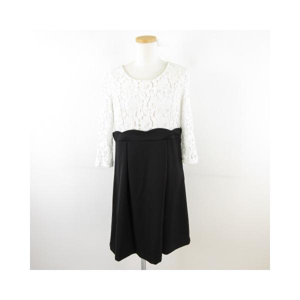 スウィートマミー Sweet Mammy マタニティワンピース ドレス 七分袖 レース オフホワイト 黒 L *A281 レディース【表記サイズ】L【実寸サイズ】肩幅：38cm　身幅：44cm　袖丈：42cm　総丈：86cm　　【素材】上部...