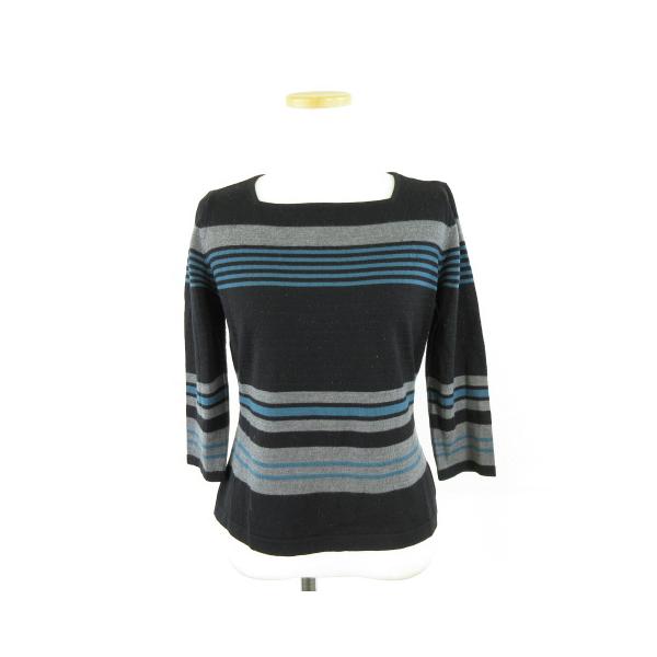 エンスウィート レナウン ensuite ニット 七分袖 スクエアネック ボーダー 黒 グレー L *A550 レディース【ブランド】エンスウィート レナウン ensuite【表記サイズ】L【実寸サイズ】肩幅：36cm　身幅：43cm　着丈...