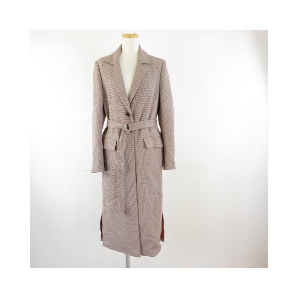 ナイン NAIN ロングコート 長袖 総柄 茶 S *T161 レディース【表記サイズ】S【実寸サイズ】肩幅：37cm　身幅：48cm　袖丈：59cm　着丈：115cm　　【素材】表地 ポリエステル80% レーヨン18% ポリウレタン2%　...