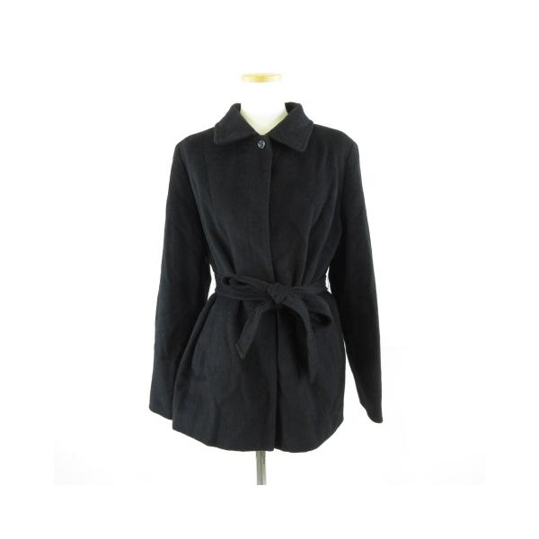 HERC ステンカラージャケット ショートコート 長袖 リボン 黒 11 *T743 レディース【表記サイズ】11日本サイズL相当【実寸サイズ】肩幅：39cm　身幅：50cm　袖丈：58cm　着丈：68cm　　【素材】表地 アンゴラ30% ...