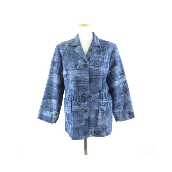 Jennifer Leonardi ジャケット 長袖 総柄 ストレッチ 紺 42 *T842 レディース【表記サイズ】42日本サイズXL相当【実寸サイズ】肩幅：39cm　身幅：50cm　着丈：67.5cm　袖丈：52.5cm　　【素材】綿6...