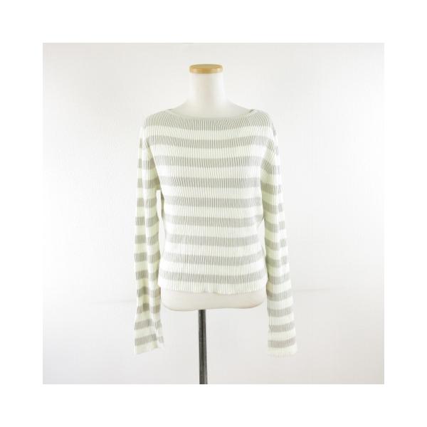 未使用品 アダプトリテイリング adapt retailing ボーダーリブニット 長袖 オフホワイト グレー L *A527 レディース【表記サイズ】L【実寸サイズ】肩幅：37cm　身幅：42cm　着丈：49cm　袖丈：64cm　　【素材...