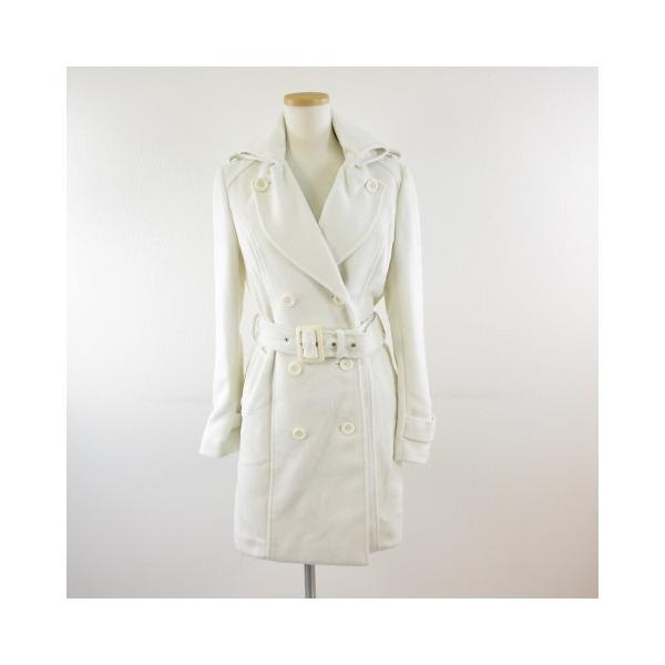 ウィーセルモート WEASEL-MOAT トレンチコート 長袖 ミドル丈 白 オフホワイト M *T974 レディース【表記サイズ】M【実寸サイズ】肩幅：39cm　身幅：44cm　袖丈：58cm　着丈：83.5cm　　【素材】表地 ポリエス...