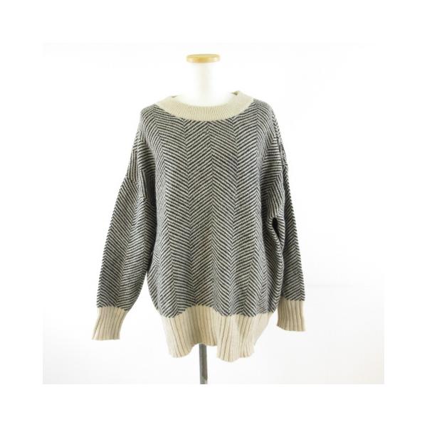 terawear emu ニット セーター 長袖 ヘリンボーン ベージュ 黒 L *T121 レディース【表記サイズ】L【実寸サイズ】肩幅：61cm　身幅：59cm　着丈：65cm　袖丈：46cm　　【素材】アクリル40% ナイロン30% ...