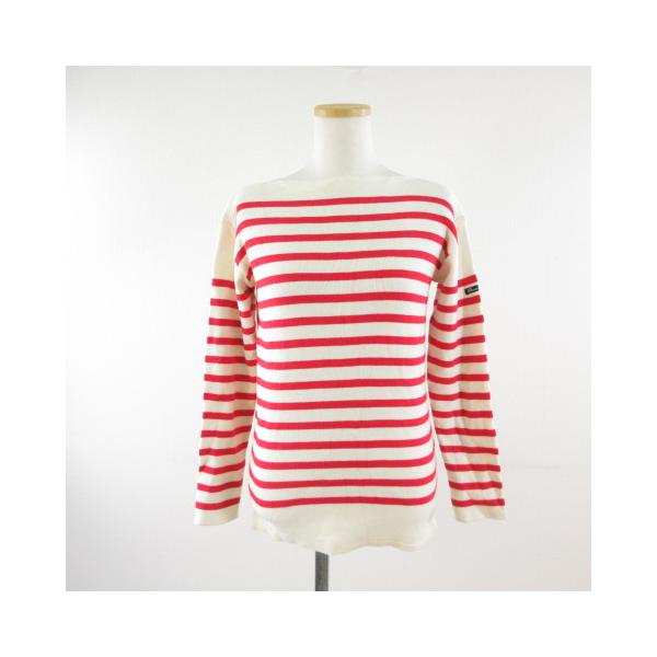 フィルーズダルボー  Fileuse d'ARVOR ニット 長袖 ボーダー アイボリー 赤 XS *T197 レディース【表記サイズ】XS【実寸サイズ】肩幅：41cm　身幅：41cm　着丈：59cm　袖丈：49cm　　【素材】綿100%【...