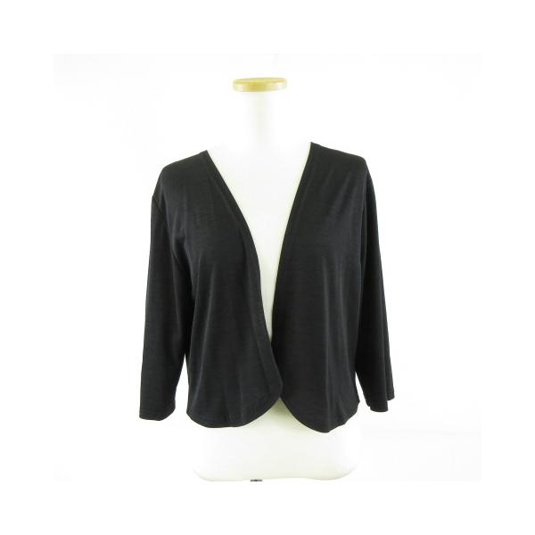 Defe カーディガン ショート丈 七分袖 ストレッチ 黒 M L *A911 レディース【表記サイズ】M-L【実寸サイズ】肩幅：40cm　身幅：48cm　着丈：44cm　袖丈：39cm　　【素材】ポリエステル95% ポリウレタン5%【色】...