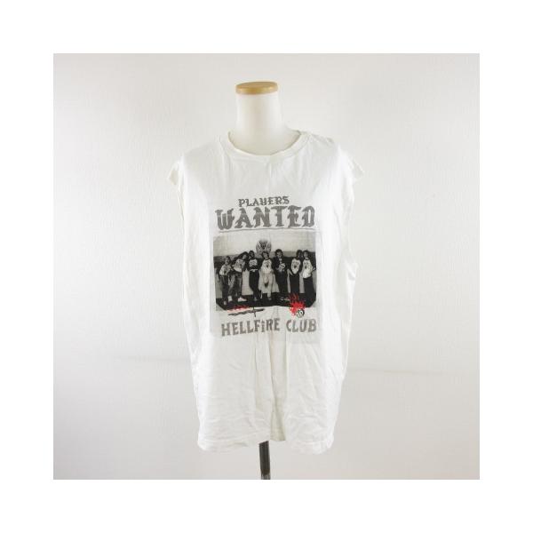 ウィゴー WEGO ノースリーブカットソー プリント STRANGER THINGS 白 M *A108 メンズ レディース【ブランド】ウィゴー WEGO【表記サイズ】M【実寸サイズ】肩幅：47cm　身幅：56cm　着丈：65cm　　【素材...