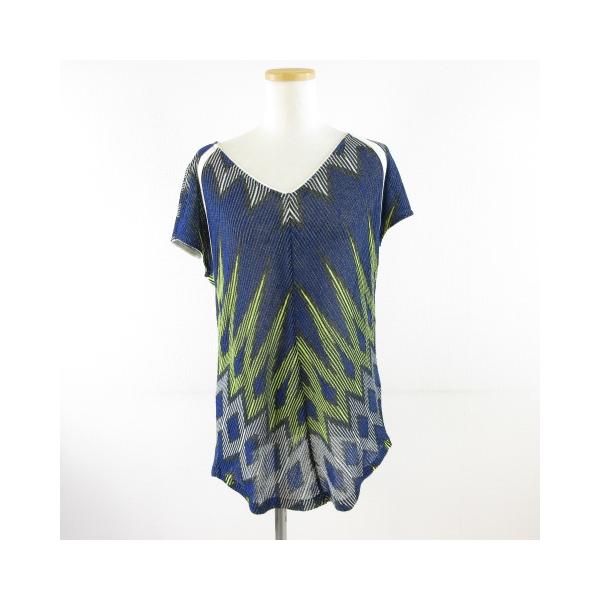 スエ souhait Uens du sang サマーニット フレンチスリーブ Vネック 青 38 *T264 レディース【表記サイズ】38日本サイズM相当【実寸サイズ】身幅：51cm　着丈：62cm　ゆき丈：28cm　　【素材】レーヨン4...