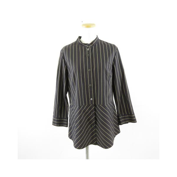 セシオセラ CECI OU CELA バンドカラーシャツ 長袖 ストライプ 黒 ベージュ 38 *A778 レディース【表記サイズ】38（日本サイズM相当）【実寸サイズ】肩幅：38cm　身幅：48cm　着丈：68cm　袖丈：53cm　　【素...