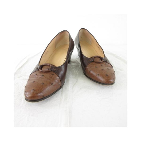 タニノクリスチー TANINO CRISCI パンプス レザー オーストリッチ ヒール4.2cm 茶 351/2 *T481 レディース【ブランド】タニノクリスチー TANINO CRISCI【表記サイズ】351/2日本サイズ23cm相当【...