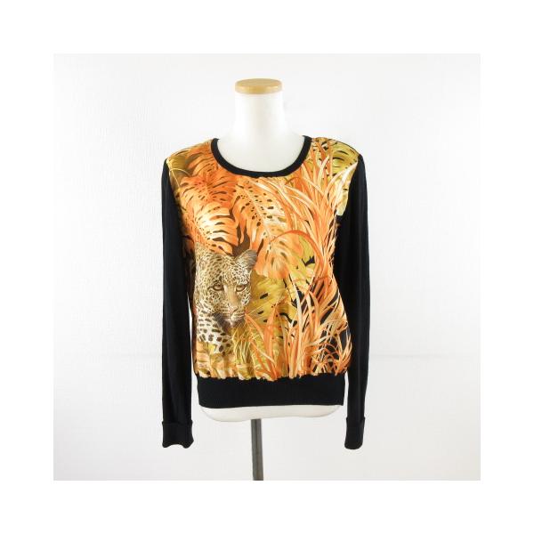 ベッペスパダチーニ BEPPE SPADACINI ニット シルク 異素材 長袖 アニマル オレンジ 黒 44 *A973 レディース【表記サイズ】44（日本サイズL相当）【実寸サイズ】肩幅：40cm　身幅：48cm　着丈：54cm　袖丈：...