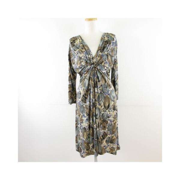 フィフィーユ fifilles ワンピース 七分袖 ミニ 総柄 グレー 茶 T3 *T296 レディース【ブランド】フィフィーユ fifilles【表記サイズ】T3日本サイズXL相当【実寸サイズ】肩幅：46cm　身幅：49cm　袖丈：43....