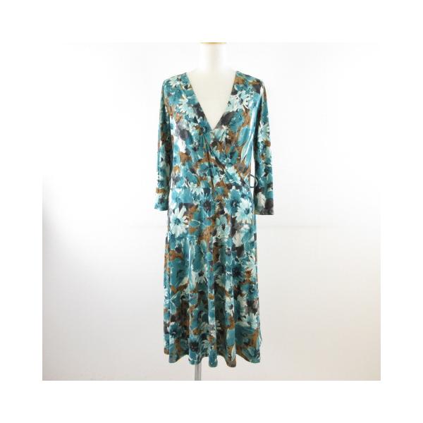 TOUCH9 ワンピース 七分袖 ひざ丈 総柄 青 L *T326 レディース【表記サイズ】L/Grande【実寸サイズ】肩幅：38.5cm　身幅：47cm　袖丈：45cm　総丈：98cm　　【素材】ポリエステル96% ポリウレタン4%【色...