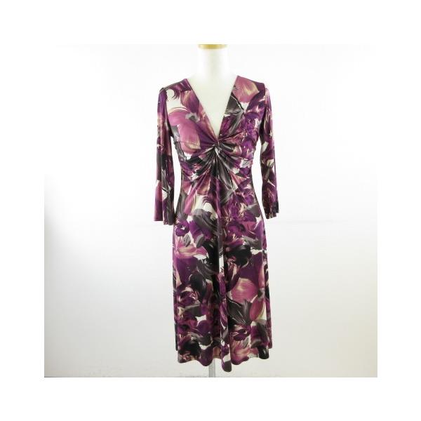 TOUCH9 ワンピース 七分袖 ミニ 花柄 紫 L *T356 レディース【表記サイズ】L/Grande【実寸サイズ】肩幅：36.5cm　身幅：40cm　袖丈：42cm　総丈：93cm　　【素材】ポリエステル96% ポリウレタン4%【色】...