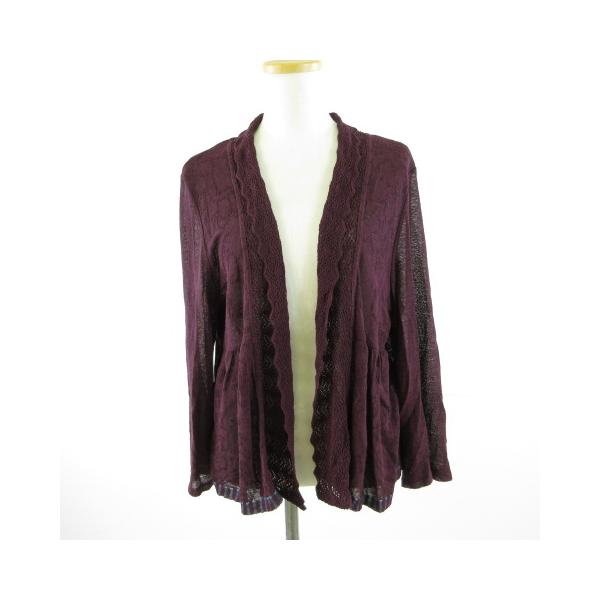 Catherina Andre サマーニットカーディガン 七分袖 ボルドー 赤紫 XL *T412 レディース【表記サイズ】XL【実寸サイズ】肩幅：41cm　身幅：50cm　着丈：53cm　袖丈：46cm　　【素材】レーヨン85% ポリアミ...