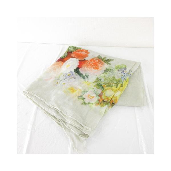 アナリサ・ジウンティーニ 813 Annalisa giuntini 大判ストール 花柄 グレージュ 緑 *A291 レディース【実寸サイズ】全長（フリンジ含まず）：176cm　幅：116cm　　【素材】レーヨン85% 絹15%【色】グレー...