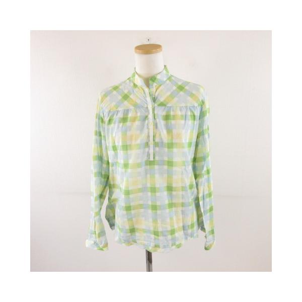 シンプルライフ SIMPLE LIFE チェックシャツ カットソー 長袖 緑 水色 *A367 レディース【表記サイズ】サイズ表記はございません【実寸サイズ】肩幅：39cm　身幅：48cm　着丈：58cm　袖丈：55cm　　【素材】綿100...