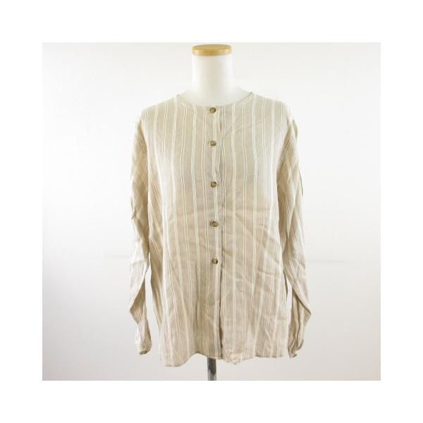 B・R・I・E・F・I・N・G ヘンリーネックシャツ 長袖 ストライプ ベージュ 42 *T626 レディース【表記サイズ】42日本サイズL-XL相当【実寸サイズ】肩幅：40.5cm　身幅：53cm　着丈：60.5cm　袖丈：59cm　　【...
