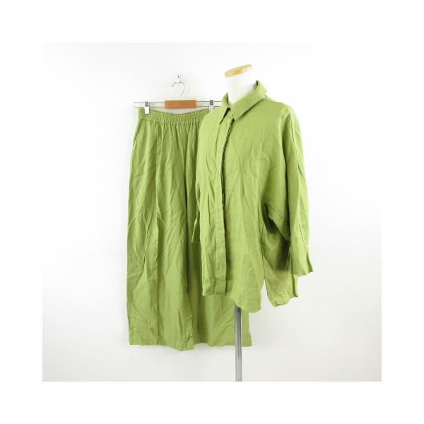 ザラ ZARA セットアップ シャツジャケット 七分袖 ワイドパンツ ロング 黄緑 S *A445 レディース【ブランド】ザラ ZARA【表記サイズ】EUR S（日本サイズS相当）USA SMEX 26【実寸サイズ】ジャケット 袖丈：65(...