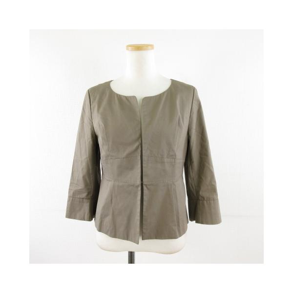 ラグリーフ LAGRIFFE ノーカラージャケット 七分袖 ストレッチ 茶 38 *A466 レディース【表記サイズ】38（日本サイズM相当）【実寸サイズ】肩幅：38cm　身幅：42cm　袖丈：43cm　着丈：48cm　　【素材】表地 綿7...