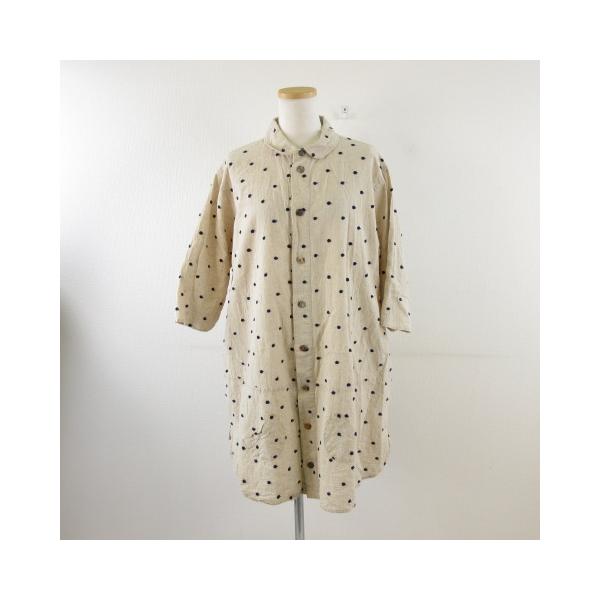 パルティクラール Particular シャツ チュニック 七分袖 ドット リネン混 ベージュ 紺 *A546 レディース【表記サイズ】サイズ表記はございません【実寸サイズ】肩幅：44cm　身幅：56cm　着丈：83cm　袖丈：36cm　　...