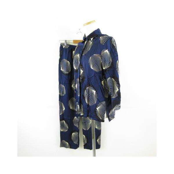 ザラ ZARA セットアップ シャツ ブラウス 七分袖 ロングパンツ 総柄 紺 XS *T756 レディース【ブランド】ザラ ZARA【表記サイズ】EUR XSUSA XSMEX 24【実寸サイズ】ジャケット 肩幅：36cm　ジャケット 身...