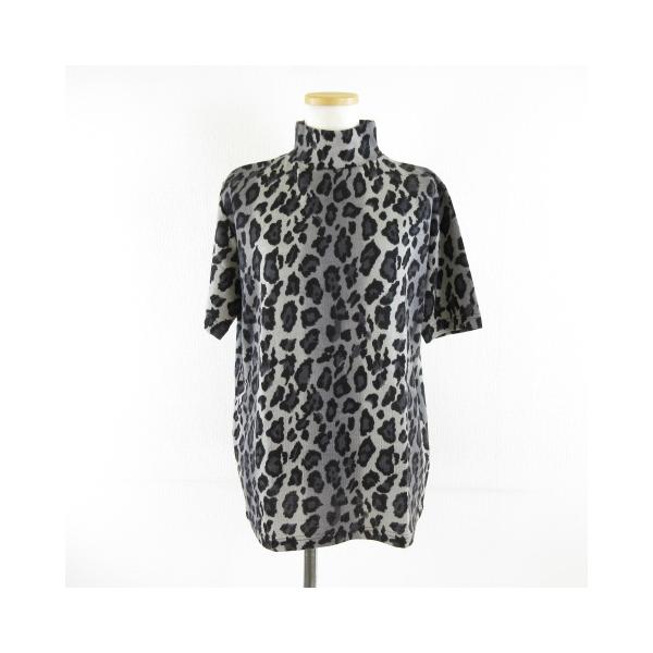 Ancora noi ウールニット 半袖 ヒョウ柄 グレー 黒 L *A567 レディース【表記サイズ】L【実寸サイズ】肩幅：40cm　身幅：52cm　着丈：62cm　袖丈：23cm　　【素材】メリノウール100%【色】グレー?黒【状態】全...