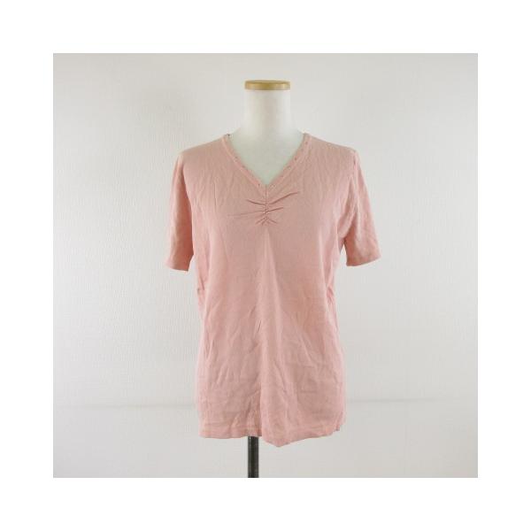 ガーデリヨン GARE DE LYON Vネックニット 半袖 ストレッチ ピンク *A597 レディース【表記サイズ】サイズ表記はございません【実寸サイズ】肩幅：36cm　身幅：46cm　着丈：56cm　袖丈：21cm　　【素材】レーヨン6...