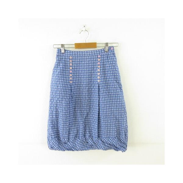 ベティーズブルー BETT'S BLUE スカート ひざ丈 チェック 青 *A723 レディース【表記サイズ】9（日本サイズM相当）【実寸サイズ】ウエスト：60cm　ヒップ：90cm　スカート丈：58cm　　【素材】表地 綿100%　裏地 ...
