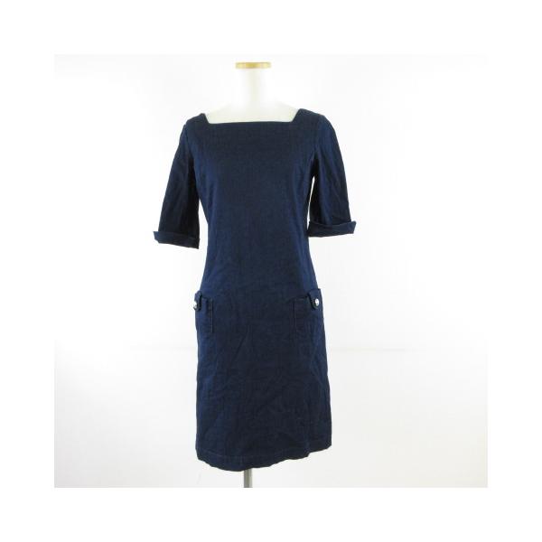 ジュンコシマダ JUNKO SHIMADA mocassin デニムワンピース ひざ丈 五分袖 紺 1 *T956 レディース【ブランド】ジュンコシマダ JUNKO SHIMADA【表記サイズ】1【実寸サイズ】肩幅：35cm　身幅：42cm...