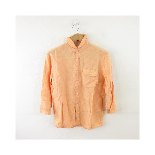 タケオキクチ TAKEO KIKUCHI FLANDERS LINEN PREMIUM コラボ リネンシャツ 七分袖 オレンジ 2 *A41 メンズ【ブランド】タケオキクチ TAKEO KIKUCHI【表記サイズ】2（日本サイズM相当）【実...