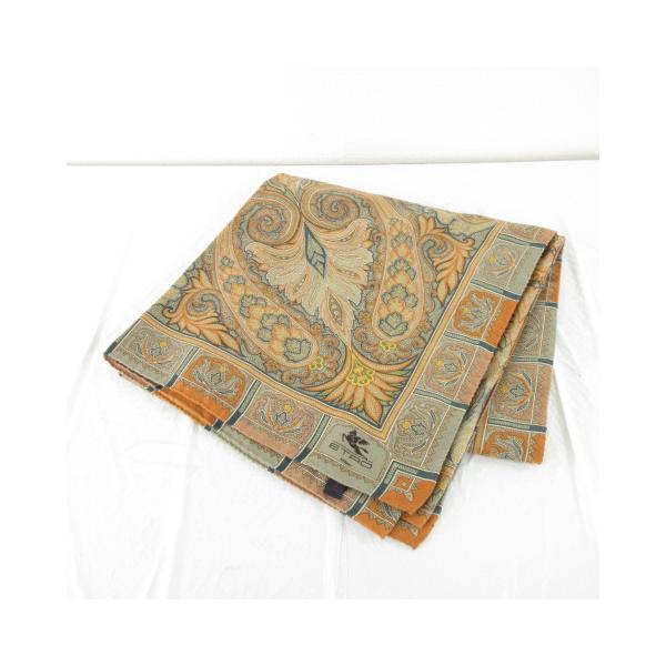 エトロ ETRO 大判ストール スカーフ 総柄 緑 ベージュ *A94 レディース【ブランド】エトロ ETRO【実寸サイズ】130cm?130cm　【素材】毛70% 絹30%【色】緑?ベージュ?黄など【状態】使用感が少なく、かなり状態の良い...