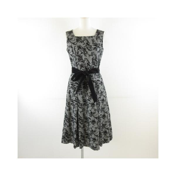 HARMONICA ワンピース ノースリーブ ミディ丈 総柄 グレー 黒 *T42 レディース【表記サイズ】表記はございませんが、M相当だと思われます。【実寸サイズ】身幅：43cm　総丈：105cm　　【素材】表地 毛50% ポリエステル2...