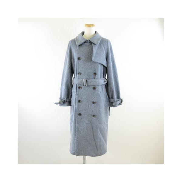 ミーアンドミークチュール ME&amp;ME COUTURE ステンカラーコート ダブル ロング 長袖 青 F *A894 レディース【表記サイズ】F【実寸サイズ】肩幅：38cm　身幅：50cm　袖丈：60cm　着丈：113cm　　【素材】...