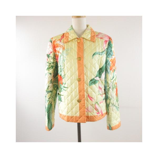 スパダチーニ SPADACINI キルティングジャケット 長袖 シルク 花柄 黄 44 *T138 レディース【表記サイズ】44日本サイズXL相当【実寸サイズ】肩幅：41cm　身幅：49cm　袖丈：60cm　着丈：59cm　　【素材】表地 ...