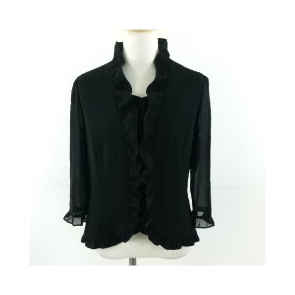 東京ソワール TOKYO SOIR フォーマル ジャケット ブラウス 七分袖 シアースリーブ フリル 薄手 黒 9R *T244 レディース【表記サイズ】9R日本サイズM相当【実寸サイズ】肩幅：37cm　身幅：43cm　着丈：51cm　袖丈...