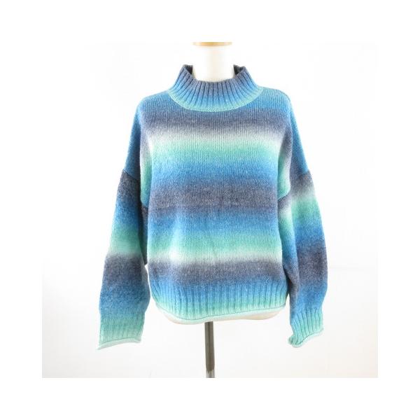 Helm ニット セーター 長袖 青 M *T517 レディース【表記サイズ】M【実寸サイズ】肩幅：61cm　身幅：57cm　着丈：47cm　袖丈：42cm　　【素材】ポリエステル57% アクリル41% ポリウレタン2%【色】青×緑【状態】...