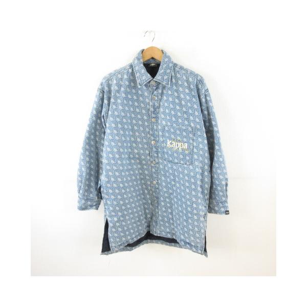 ジーユー GU カッパ Kappa デニムジャケット 長袖 オーバーサイズ 総柄 刺繍 ライトブルー 青 S *T522 メンズ【ブランド】ジーユー GU【表記サイズ】S【実寸サイズ】肩幅：54cm　身幅：63cm　袖丈：55cm　着丈：8...