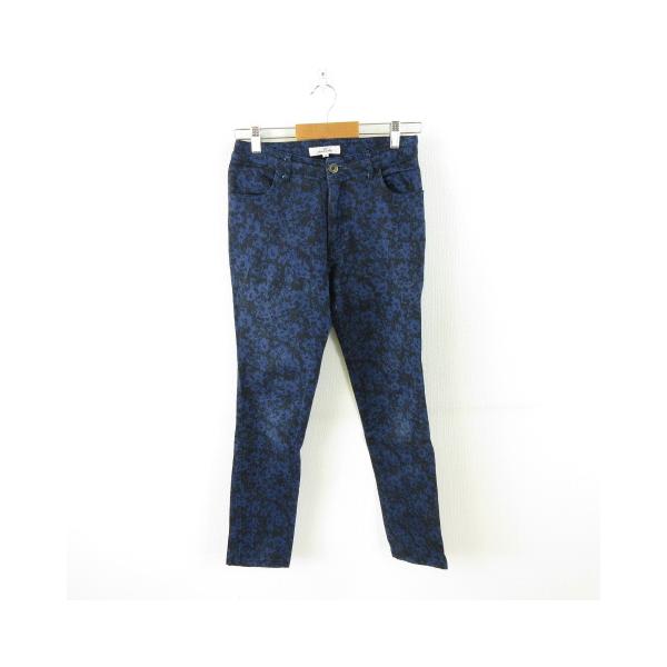 the Sarah ualley スキニーパンツ ロング 総柄 ストレッチ 青 黒 2 *A414 レディース【表記サイズ】2（日本サイズM相当）【実寸サイズ】ウエスト：68cm　もも幅：23cm　裾幅：14.5cm　股上：23cm　股下：...