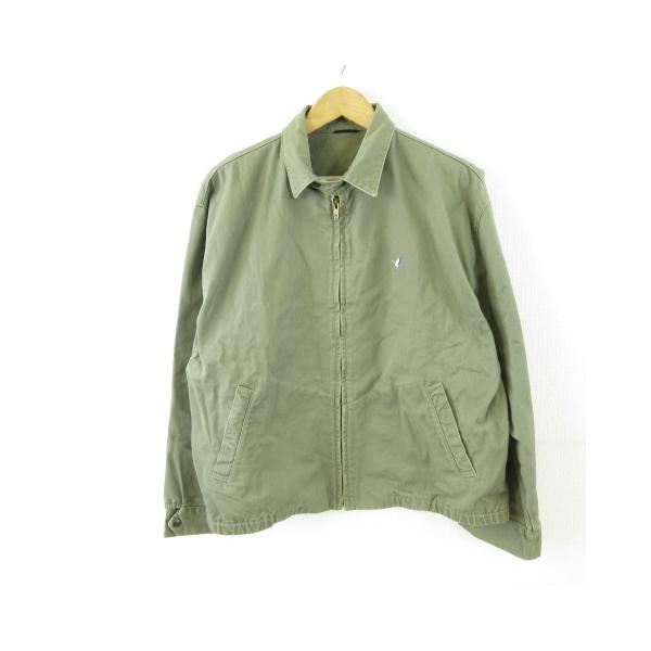 Flying Scotsman ジャケット ブルゾン ジップアップ 長袖 ワンポイント USA製 カーキ 緑 L *T578 メンズ【表記サイズ】L【実寸サイズ】肩幅：54cm　身幅：61cm　袖丈：58.5cm　着丈：67cm　　【素材】...