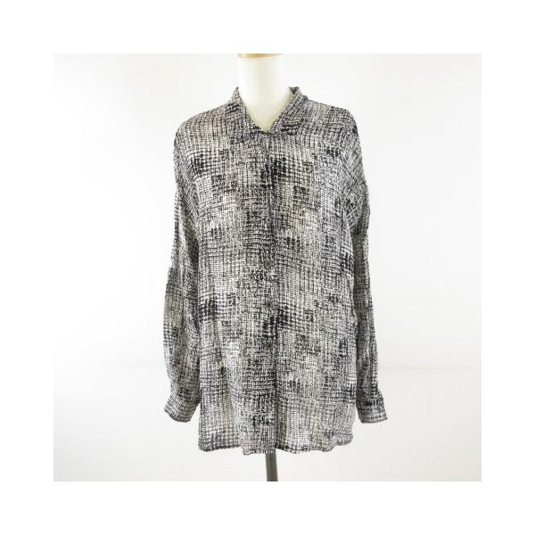 MODIANO シャツ ブラウス 長袖 チェック 白 黒 *T652 レディース【表記サイズ】表記はございませんが、L相当だと思われます。【実寸サイズ】肩幅：49cm　身幅：57cm　着丈：69cm　袖丈：52cm　　【素材】タグがないため...