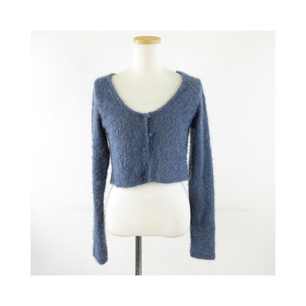 フィールドトリップ 3.3FIELD TRIP シャギーニットカーディガン クロップド丈 長袖 青 F *A517 レディース【表記サイズ】F【実寸サイズ】肩幅：36cm　身幅：41cm　着丈：37cm　袖丈：63cm　　【素材】ポリエステ...